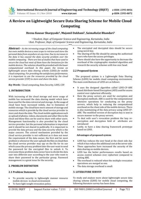irjet a review on lightweight secure data sharing scheme for mobile cloud computing pdf
