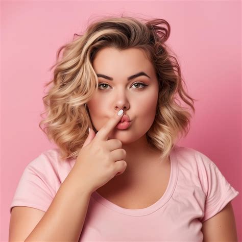 Premium Photo A Woman With Her Finger In Her Mouth Is Touching Her Lips Sign For Kiss