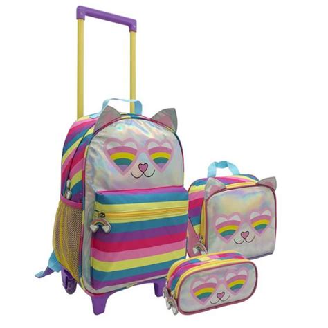 Kit Mochila Escolar Infantil Rodinha Costas Lancheira Estojo Creche