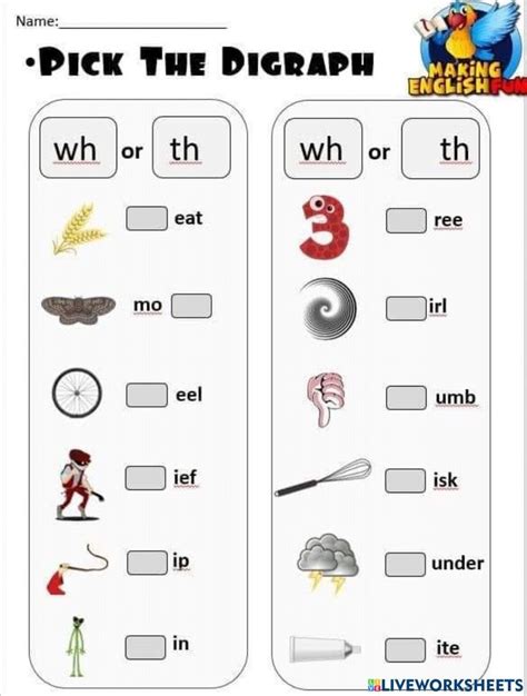 Digraph Wh And Th Worksheet Phonics Worksheets Wh Digraph Worksheets