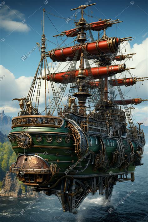 Steampunk Flying Military Airship Warriors Cargo Cannons Imagen De IA