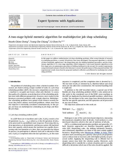 pdf a two stage hybrid memetic algorithm for multiobjective job shop scheduling tsung che