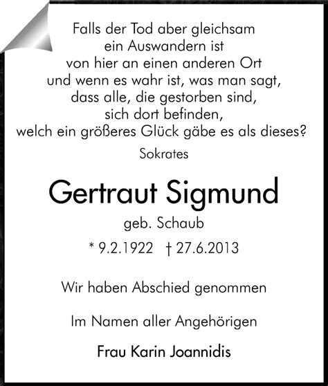 Traueranzeigen Von Gertraut Sigmund Trauer In NRW De