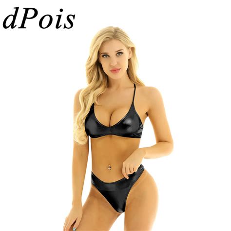 Bikini metálico brillante para mujer traje de baño para playa