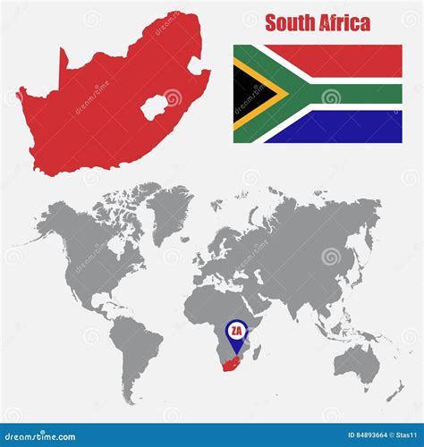 De Kaart Van Zuid Afrika Op Een Wereldkaart Met Vlag En Kaartwijzer