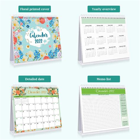 Nuobesty Desk Calendar Floral Desktop Calendar Monthly