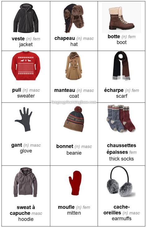 Vocabulaire Fran Ais Th Matique Les V Tements D Hiver Les Activit S
