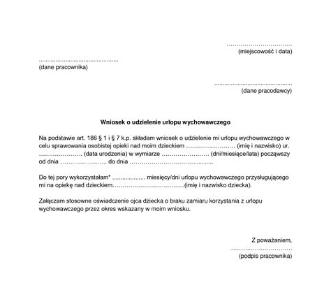Wniosek o urlop wychowawczy 2024 wzór do pobrania w PDF
