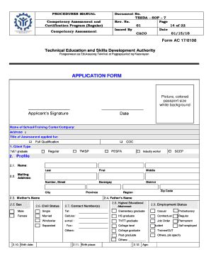 Tesda Application Form Sample Complete With Ease Airslate Signnow