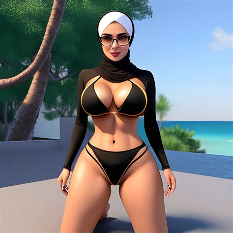 3D Sexy Muslim Girl In Hijab With Bikini With Hot Abs Very