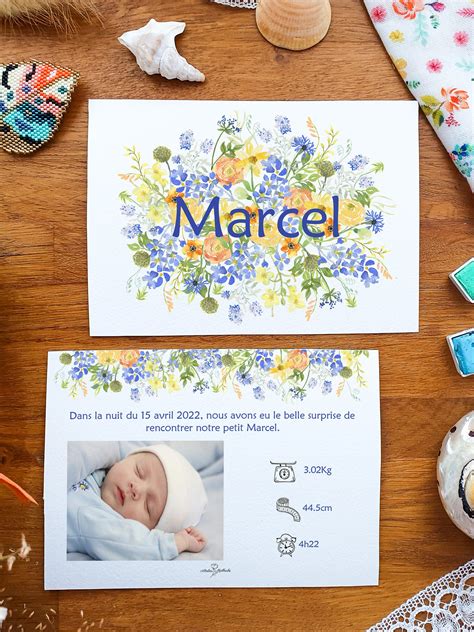 Faire part de naissance à l aquarelle original Atelier Malherbe