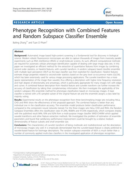 pdf phenotype recognition with combined features and random subspace classifier ensemble