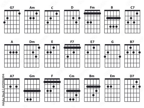 Grafika Wektorowa Stock Guitar Chords Icon Set Guitar Lesson Vector