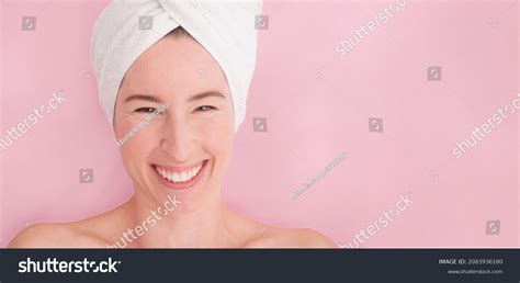 Beauty Portrait Cheerful Attractive Half Naked Stock Photo 2083936180
