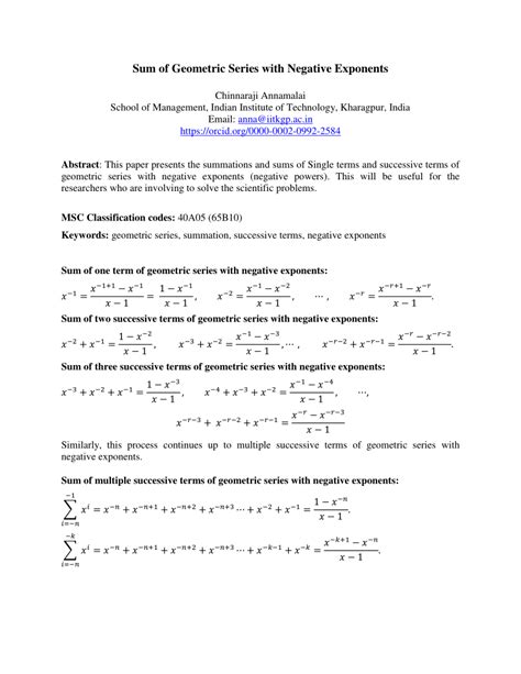 pdf sum of geometric series with negative exponents