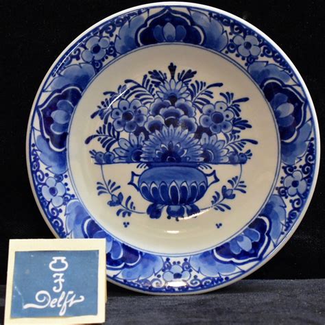 Klein Delfts Blauw Bordje De Porceleyne Fles Met Een Bloempot 1970