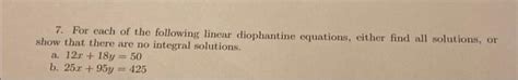 solved 7 for each of the following linear diophantine