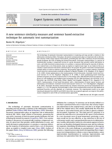 pdf a new sentence similarity measure and sentence based extractive technique for automatic