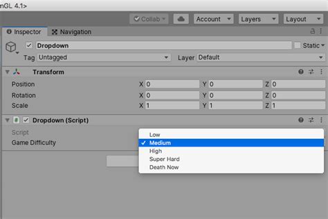 showing a custom dropdown menu in the inspector in unity3d by riccardo giorato talekeep medium