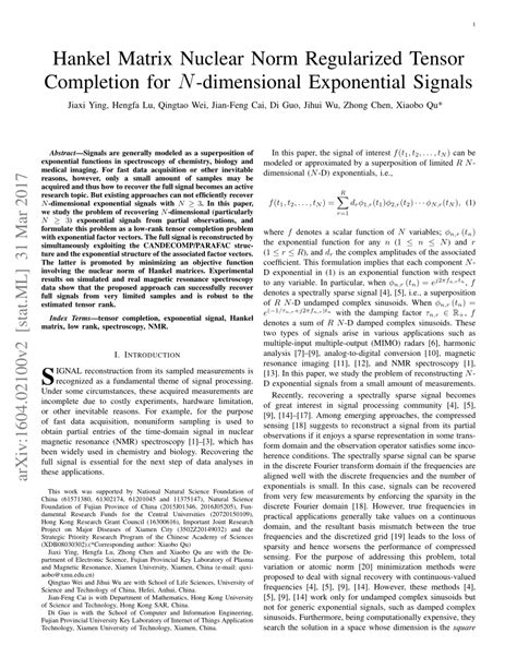 pdf hankel matrix nuclear norm regularized tensor completion for n dimensional exponential signals