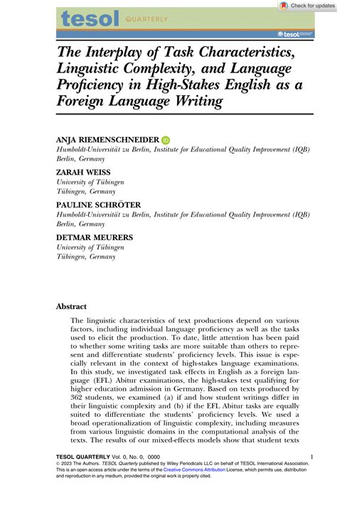 pdf the interplay of task characteristics linguistic complexity and language proficiency in