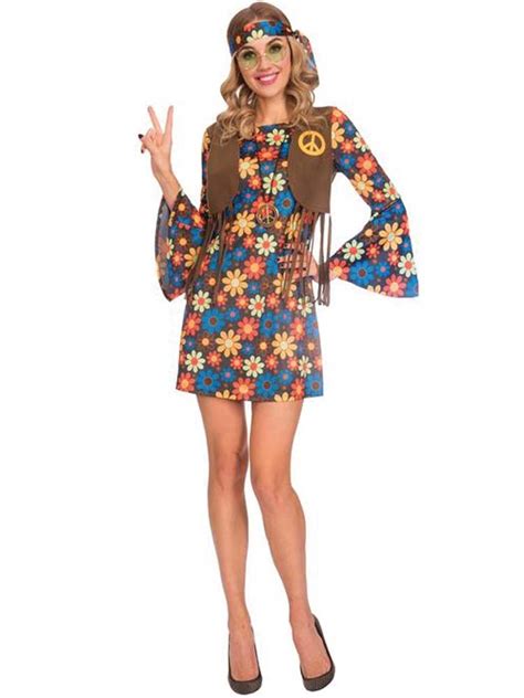 Erwachsene Damen Blume Hippie Kostüm 60s 70s Hippie Lady Kostüm Groovy
