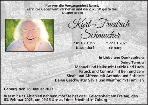 Karl Friedrich Schmucker Traueranzeige Trauer InFranken De