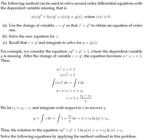 solved solve the following second order differential