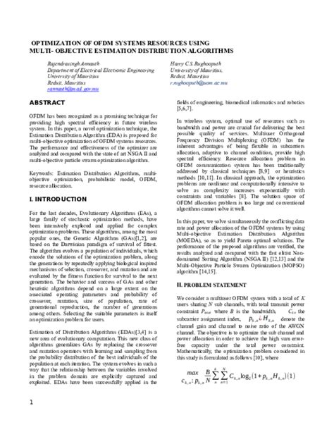 doc optimization of ofdm systems resources using multi objective estimation distribution