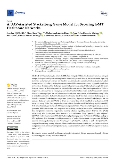 pdf a uav assisted stackelberg game model for securing lomt healthcare networks