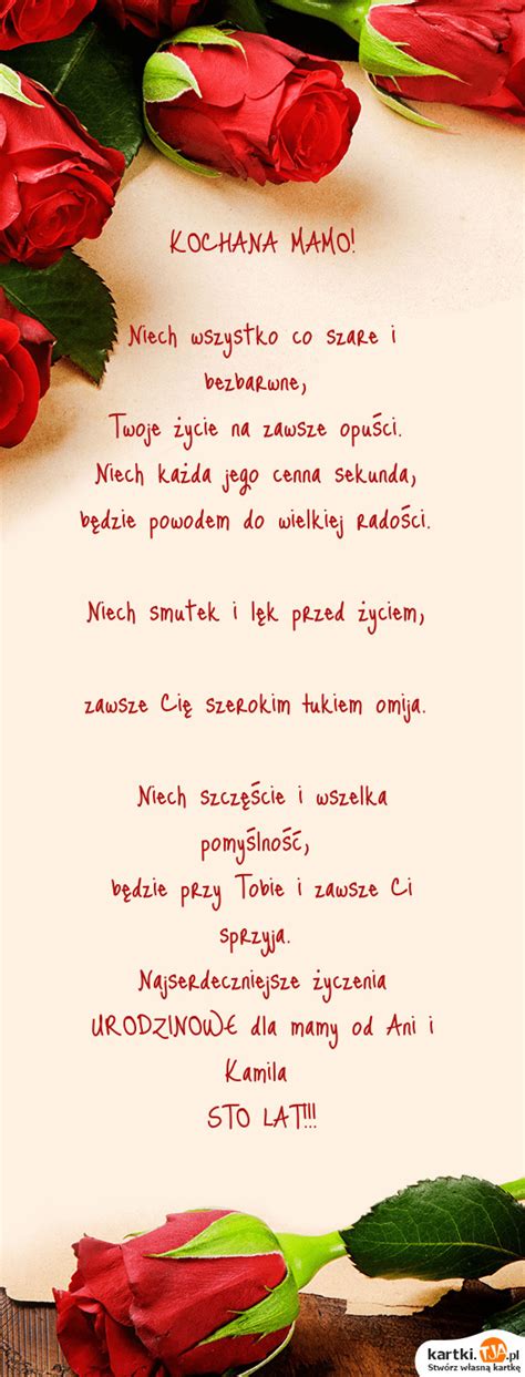 Najserdeczniejsze życzenia URODZINOWE dla mamy od Ani i Kamila