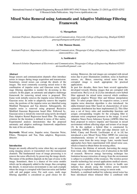 pdf mixed noise removal using automatic and adaptive multistage filtering framework
