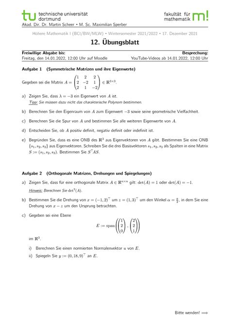 Hm I ws2122 ub12 Höhere Mathematik 1 Übung Akad Dir Dr Martin