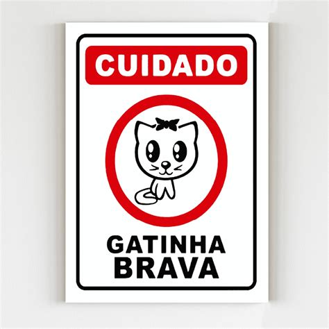 Kit 5 Placas de aviso cuidado gatinha brava mdf sinalização no Shoptime