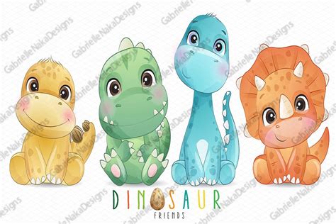 Cute Dinosaur Friends Digital Clipart Set Dinosaur Clipart Etsy UK