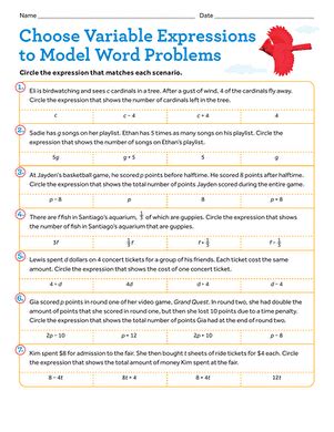 Choose Variable Expressions To Model Word Problems Interactive
