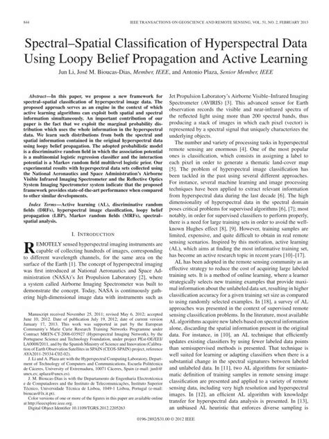 pdf spectral spatial classification of hyperspectral data using loopy belief propagation and