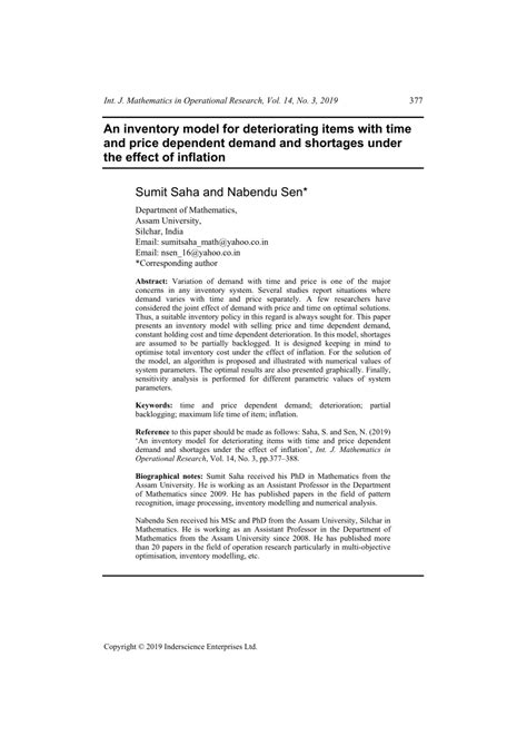 pdf an inventory model for deteriorating items with time and price dependent demand and