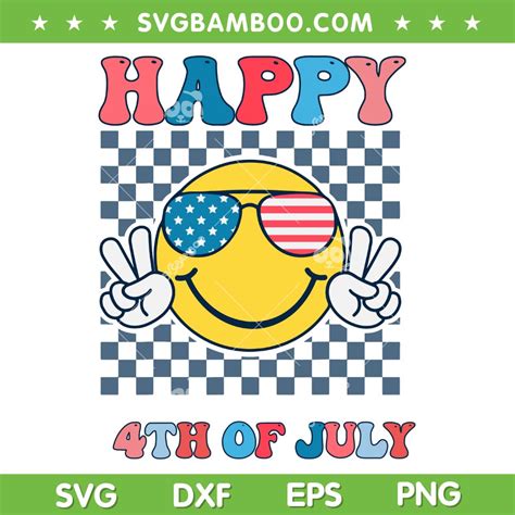 Groovy Happy 4th Of July Smiley SVG PNG