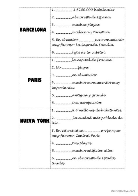 Ciudades ser estar haber tener 1 Español ELE hojas de trabajo pdf