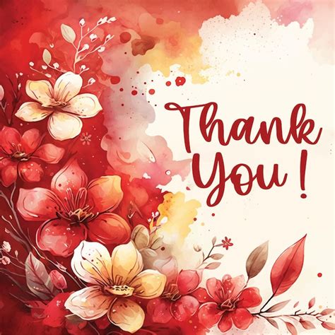 Dankeschön karte rote blumen aquarellfarbe Premium Vektor