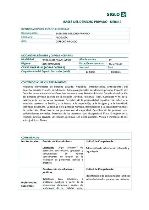 Programa Mip Bases De Derecho Privado Ph Bases Del Derecho Privado