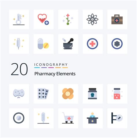 20 Elementos De Farmacia Paquete De Iconos De Color Plano Como Tableta