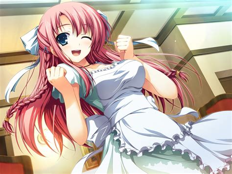 Wallpaper 1600x1200 Px Akatsuki No Goei Anime Girls Apron Blue Eyes Nikaidoh Aya Pink