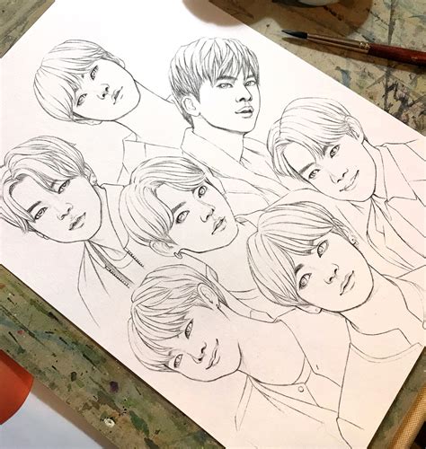 BTS Páginas para colorear 8 dibujos realistas BTS de fantasía Etsy