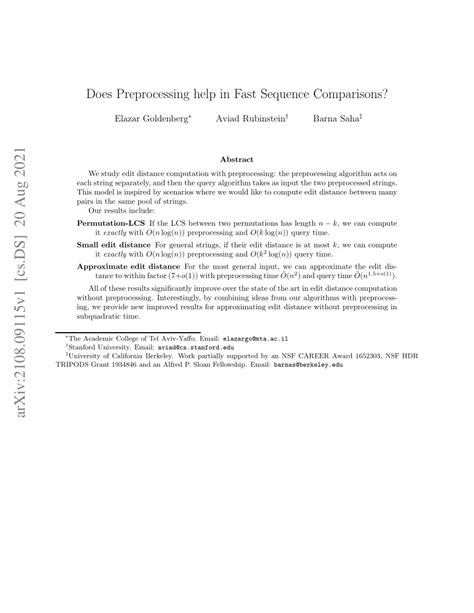 pdf does preprocessing help in fast sequence comparisons