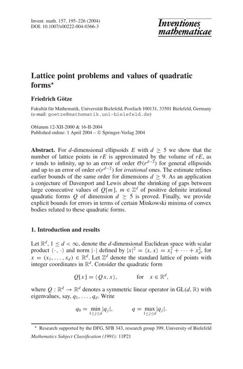 pdf lattice point problems and values of quadratic forms