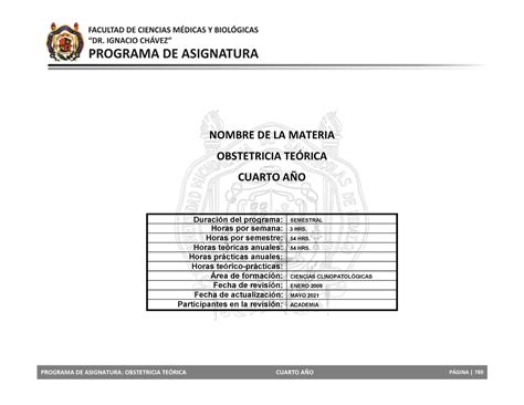 Obstetricia Teorica 2022 NOMBRE DE LA MATERIA OBSTETRICIA TERICA