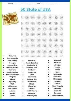 Usa Geography Worksheet All Us States Word Search Puzzle Activity