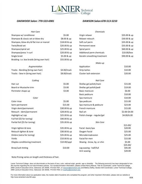 Salon Price List Template